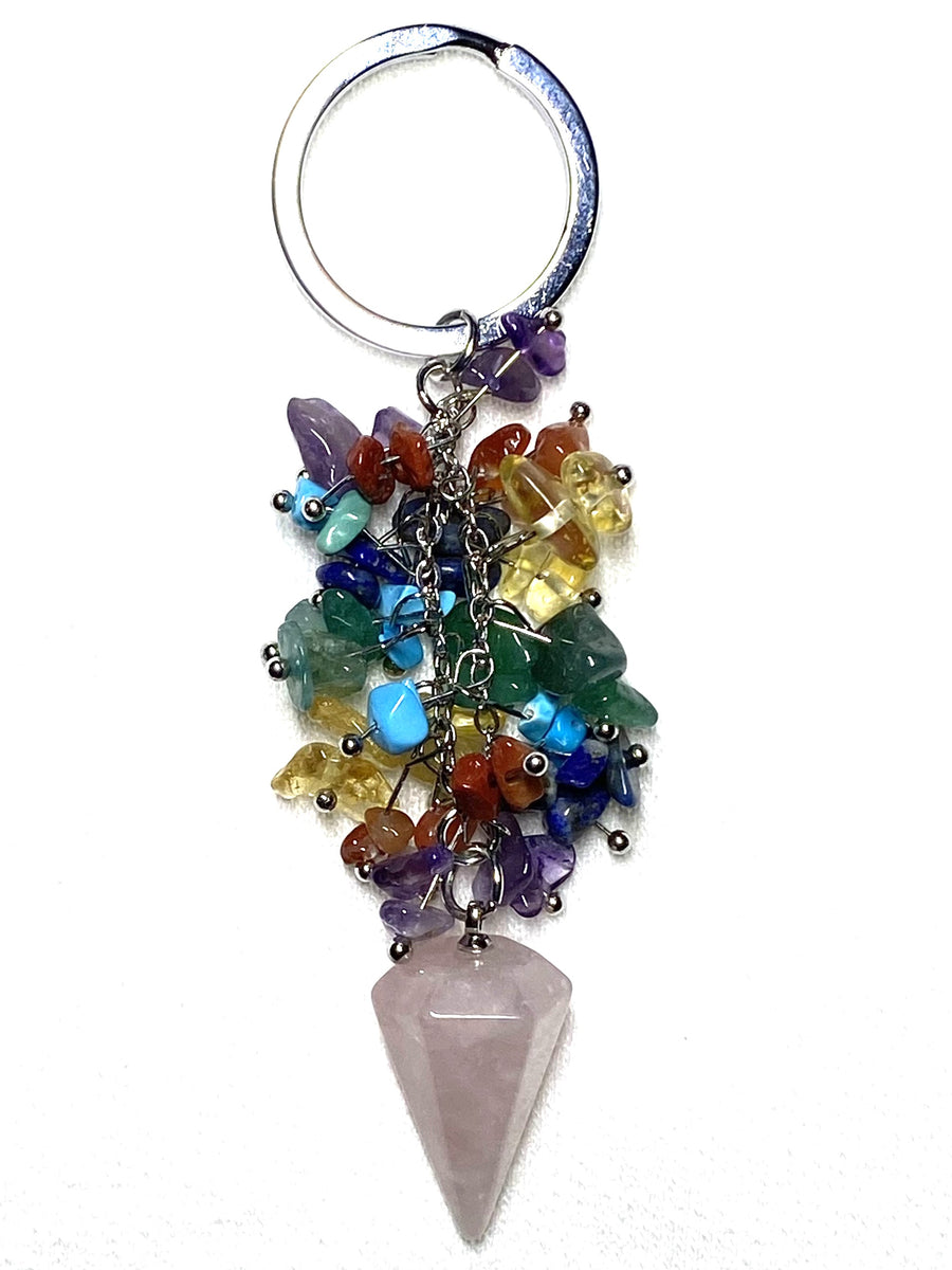 Rose Quartz Chakra Cluster Pendulum Keychain – Dream Seeds™